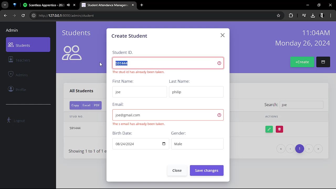 RFID Student Attendance Management System |  Laravel  & MySQL