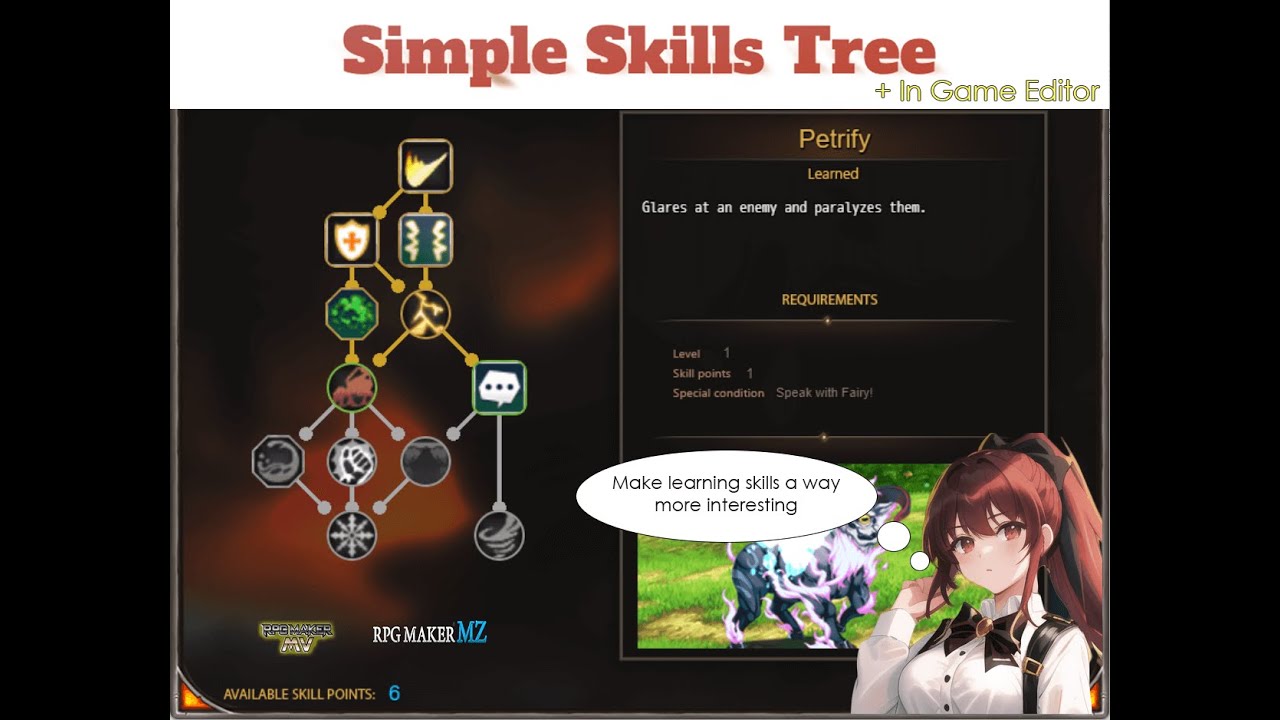 Skills Tree system for RPG Maker MZ and MV (with Editor)