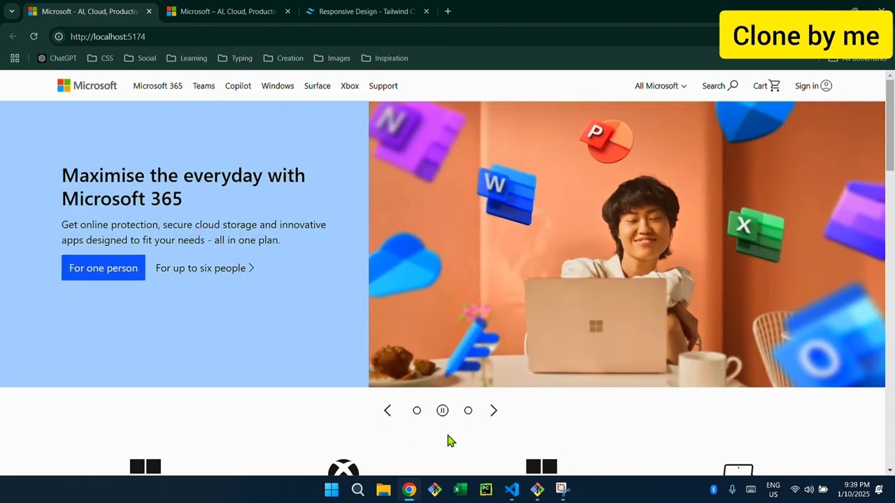 Microsoft Website Clone | HTML | Tailwind CSS| JS