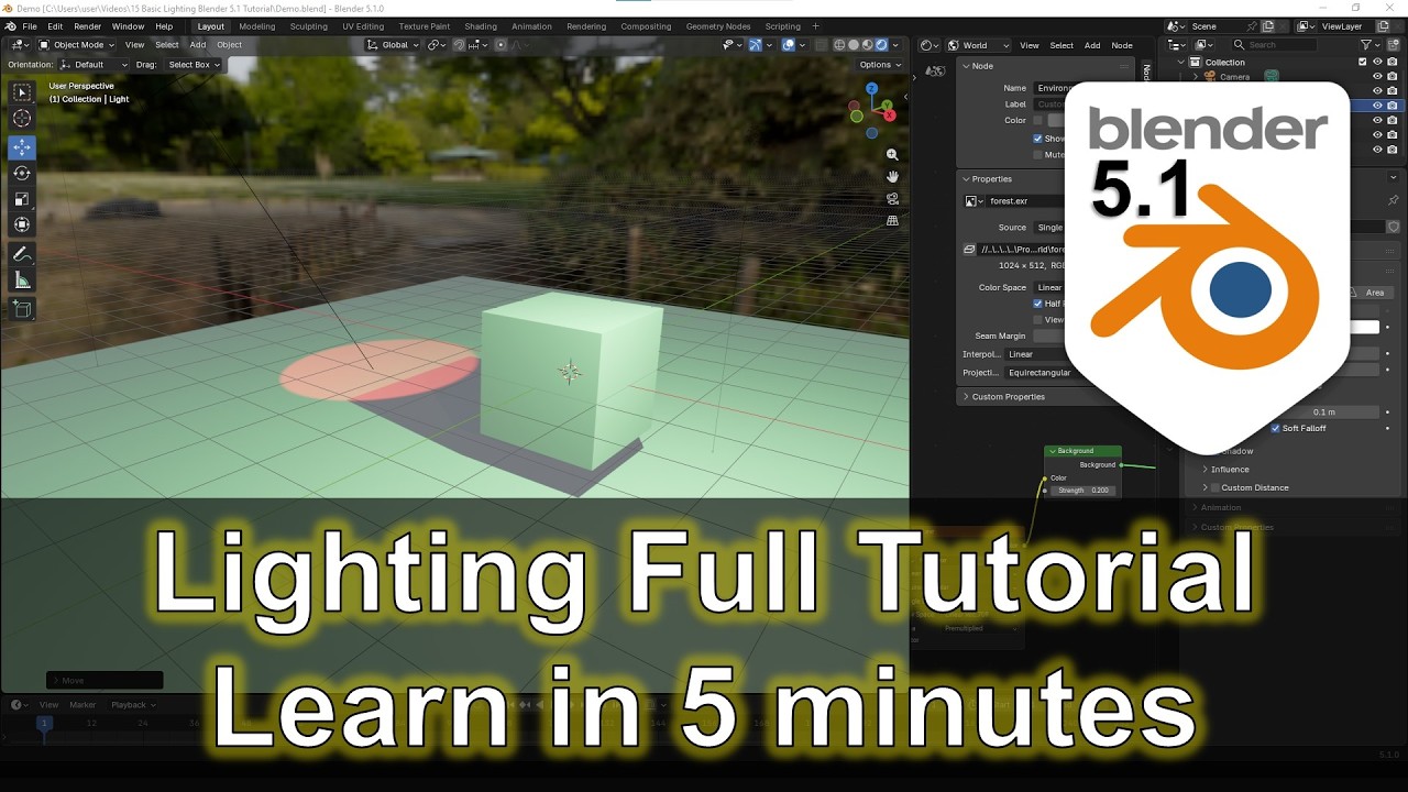 Blender 5.1 Lighting Full Tutorial | Point Light, Spot Light & HDRI Setup (Beginner to Advanced)