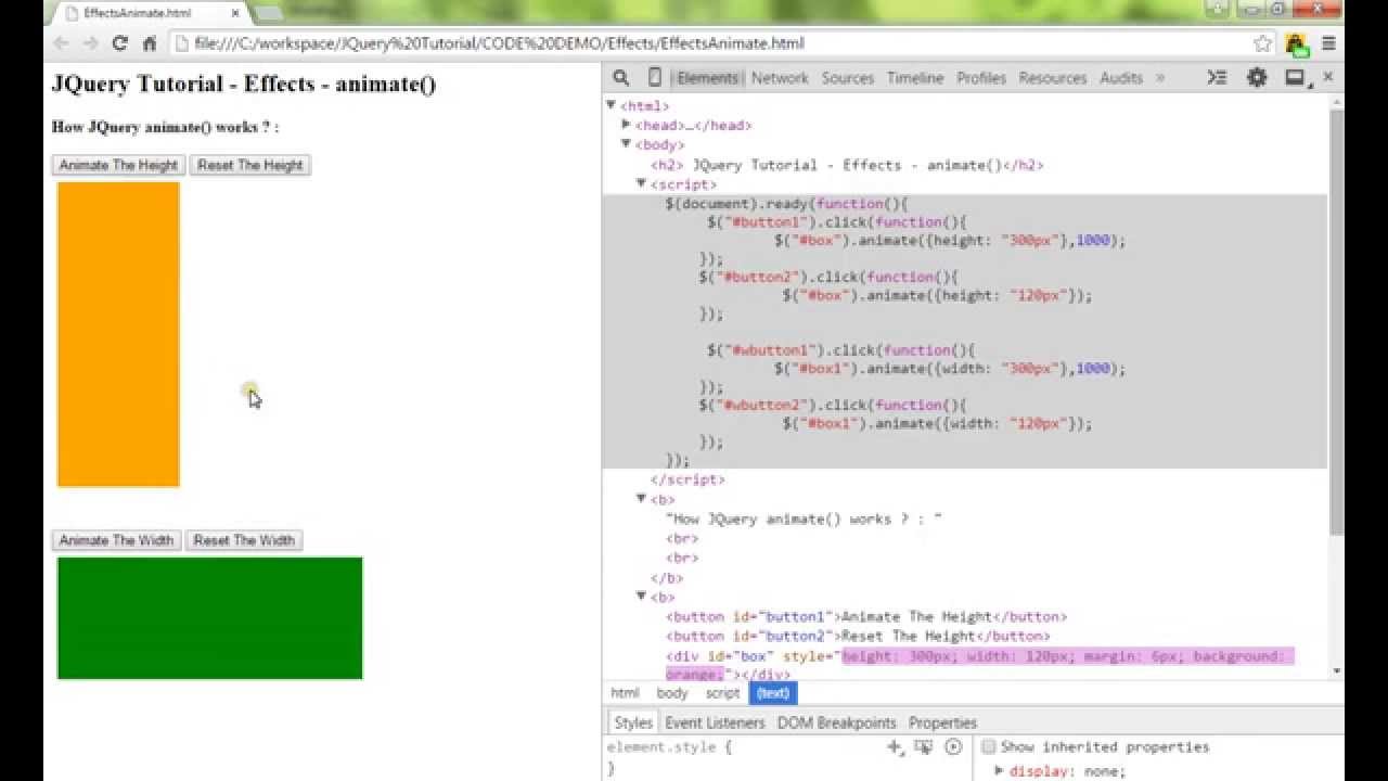 JQUERY EFFECTS ANIMATE METHOD   DEMO