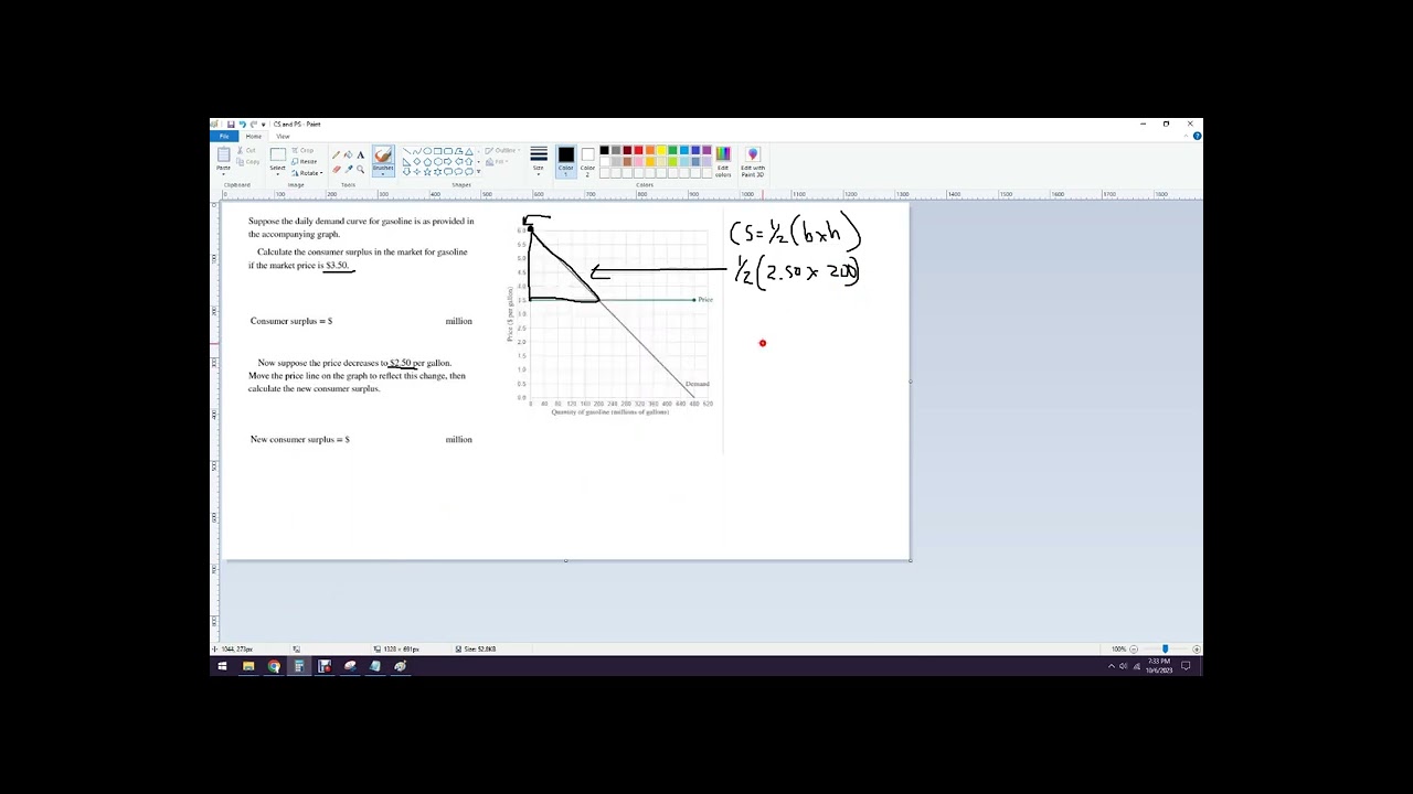 How to calculate consumer surplus with different prices on the same graph