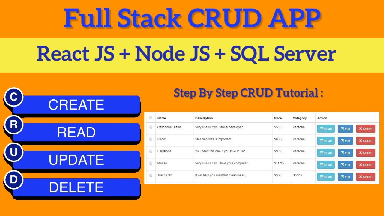 React JS CRUD Application | React JS + Node JS + Sql Server