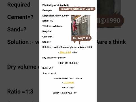 plastering work 200 m² calculation