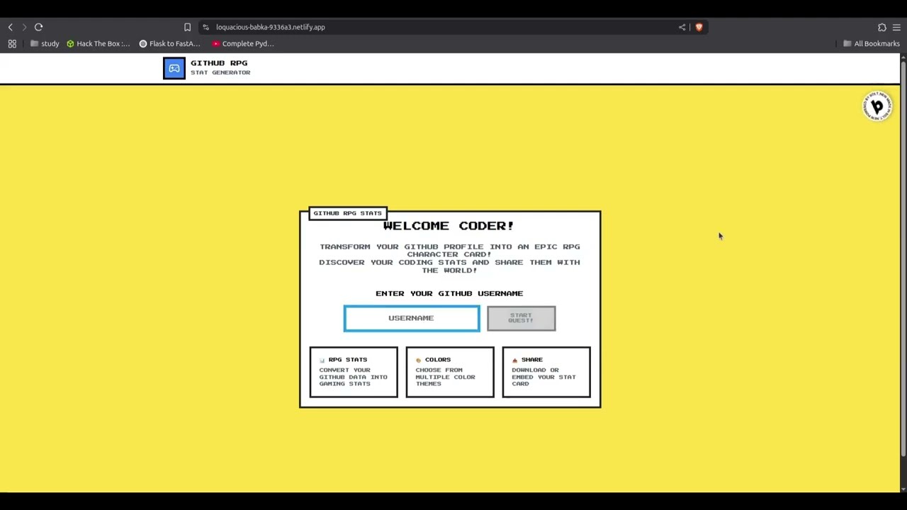 Github RPG Stat Card Generator