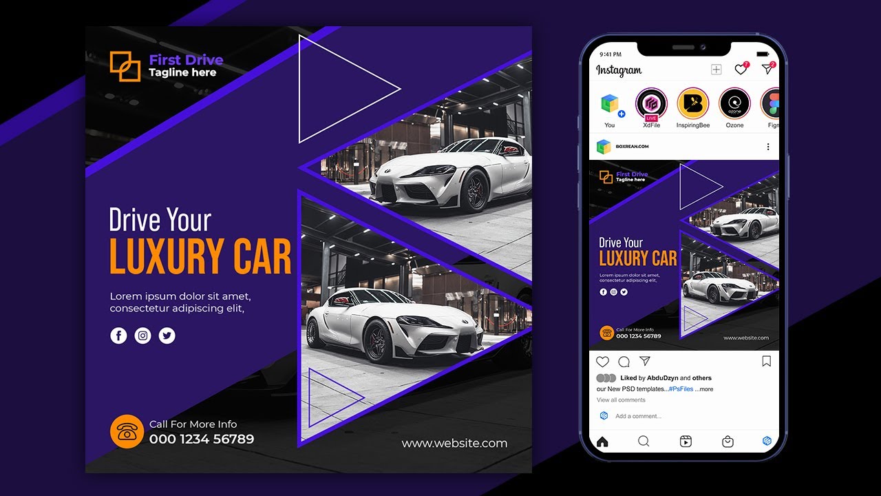 Free Design PSD Template for Luxury Car Renting