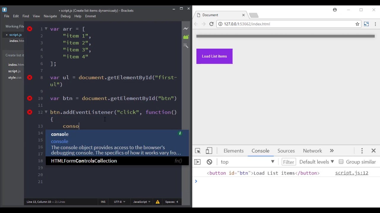 Create a list dynamically  ( JavaScript DOM )
