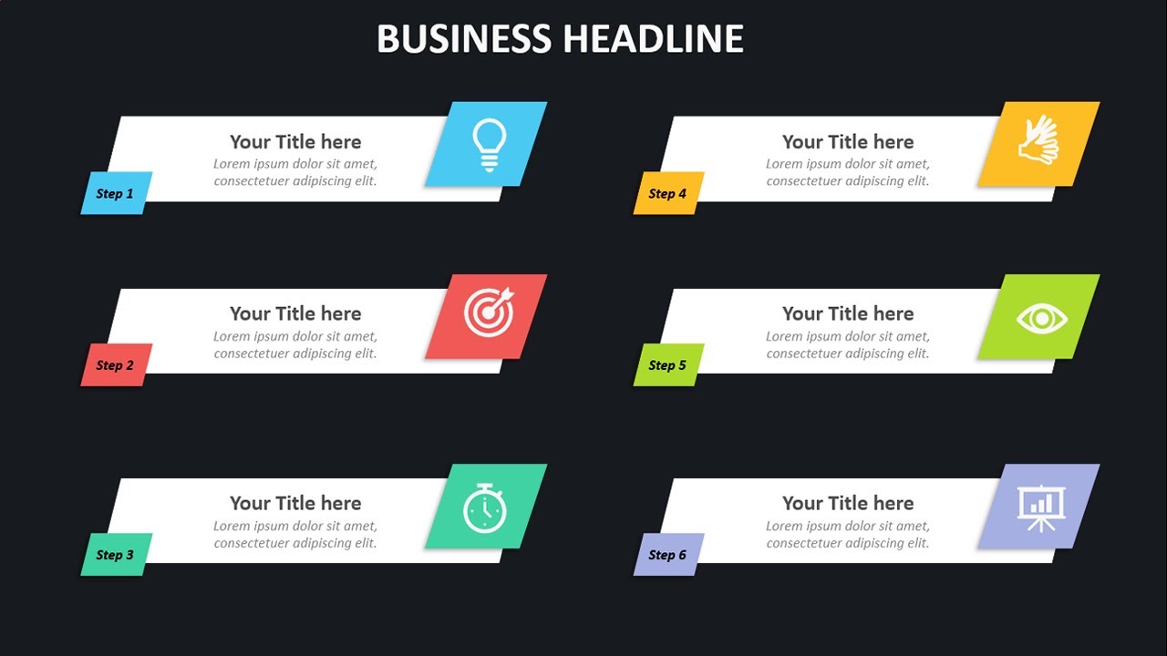 Create 6 Steps Infographic Slide in PowerPoint. Tutorial No. 927