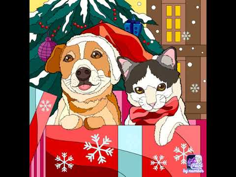 Paint By Number The Cat & The Dog Had A Truce For Christmas Coloring Page
