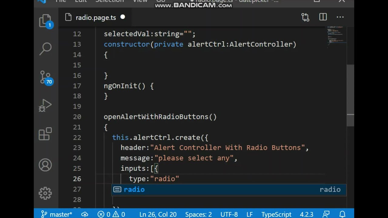 ionic alert controller with radio buttons