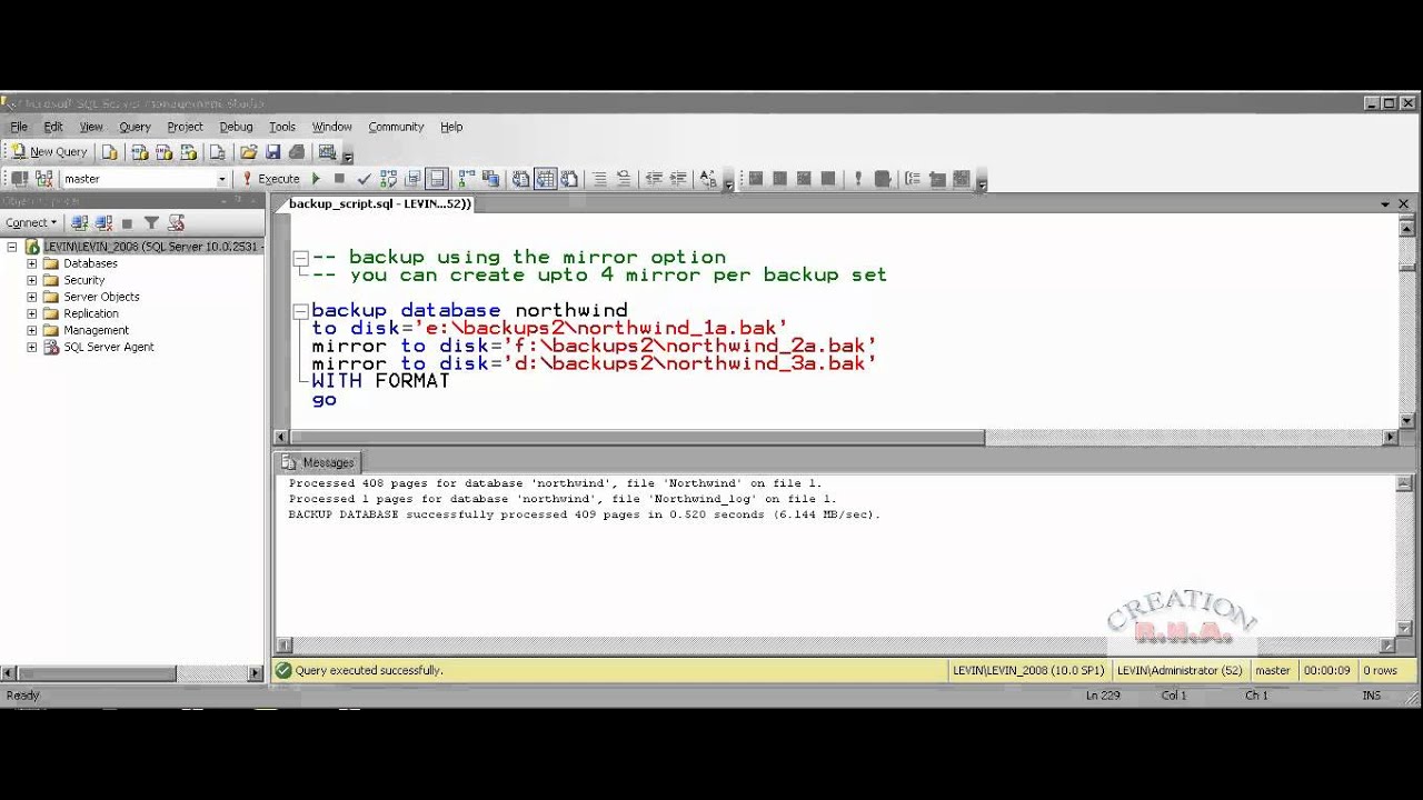 introduction to sql server 2008 - create database backup - part 2 ( transact = sql )