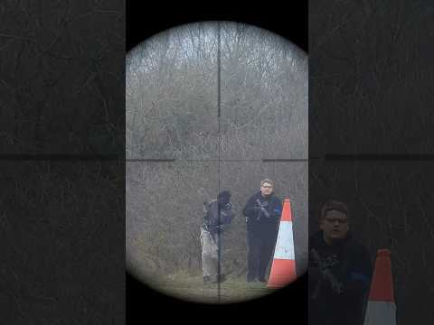 How far can an Airsoft sniper shoot? #airsoft #paintball #trickshots 
