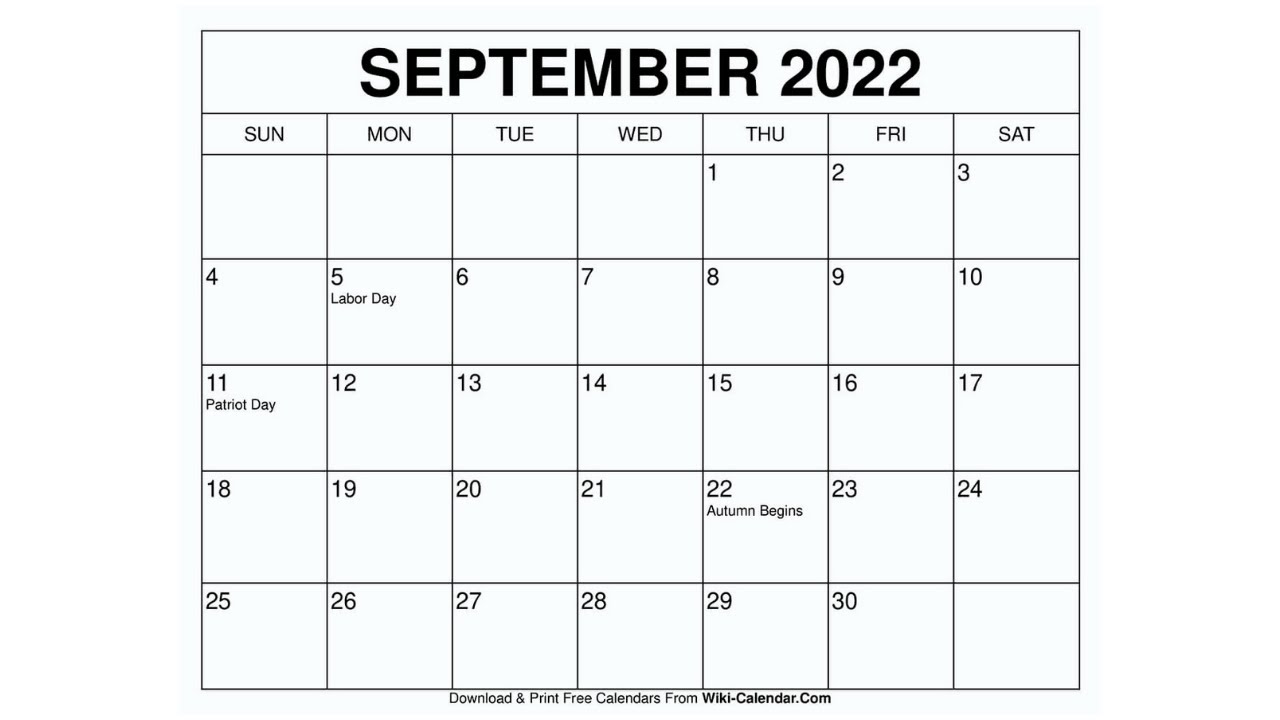 Printable September 2022 Calendar Templates with Holidays - Wiki Calendar