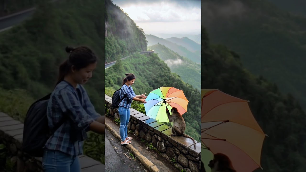 Monkey flew with umbrella when strong winds swept it across the hill station | Mysterious Land