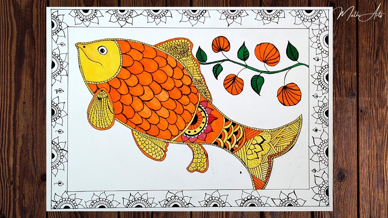How to draw madhubani painting of Fish (Easy Step by Step) | 2020