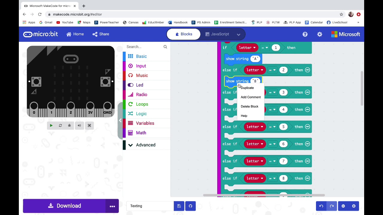 Micro:bit Texting Code