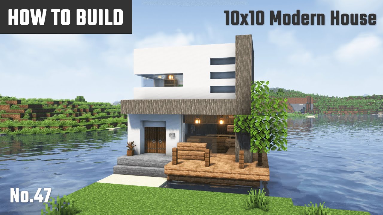 マイクラ建築：おしゃれでモダンな水上デッキの家の作り方。簡単10x10ブロック。No.47【Minecraft】 - Minecraft ...