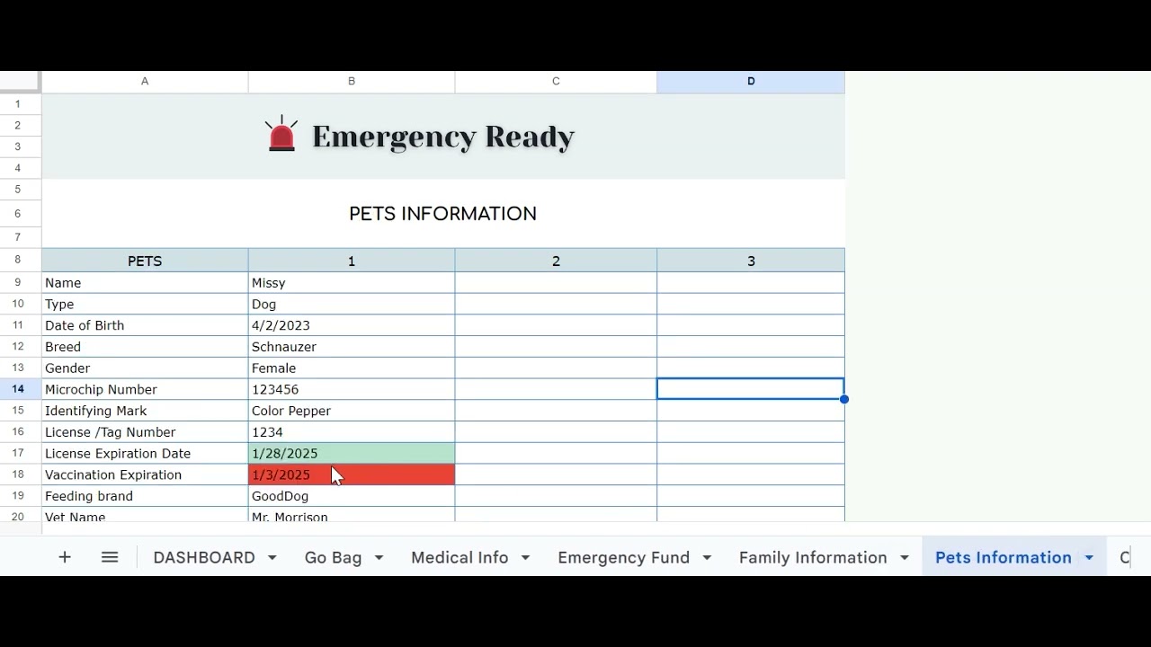 Emergency ready Google Sheets