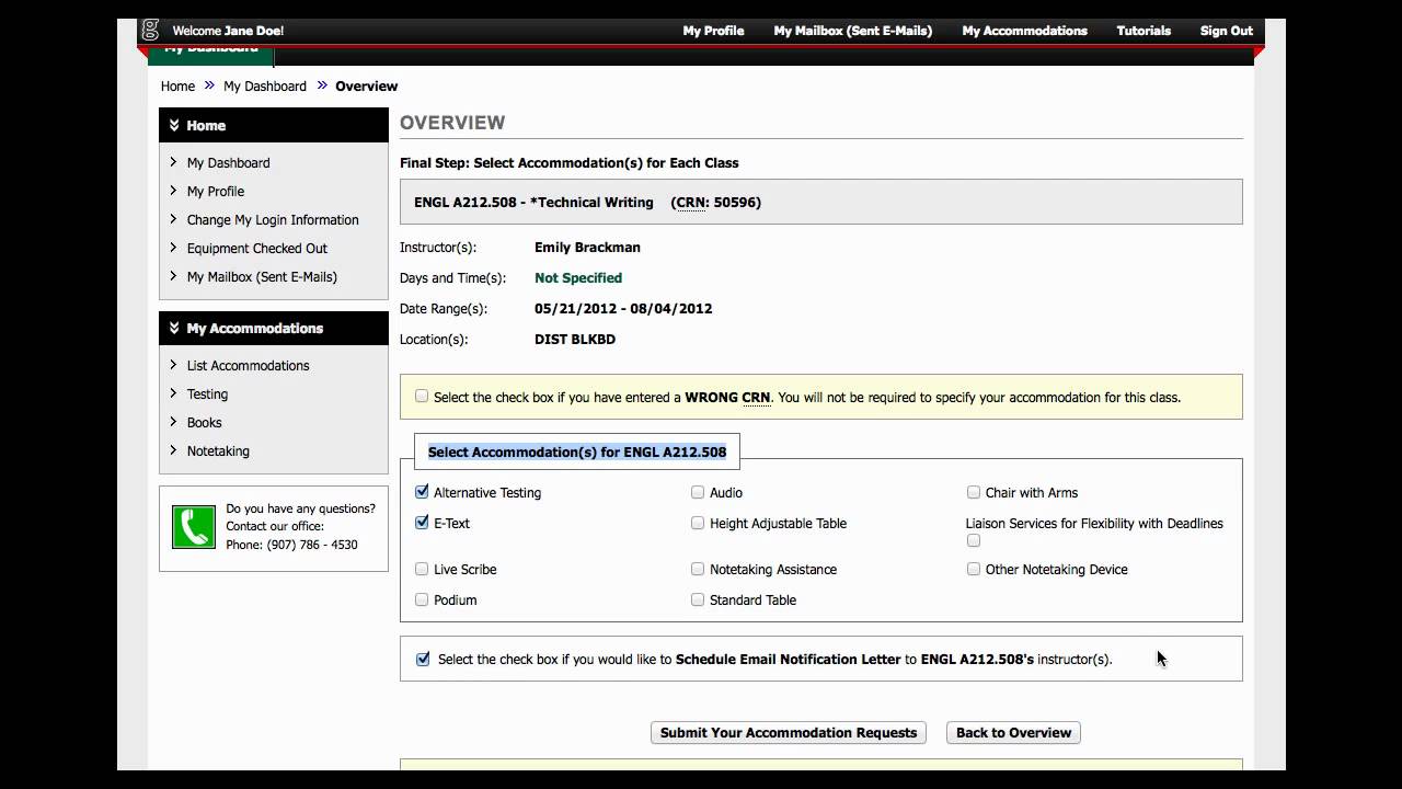 DSS AIM: Request Course Accommodations