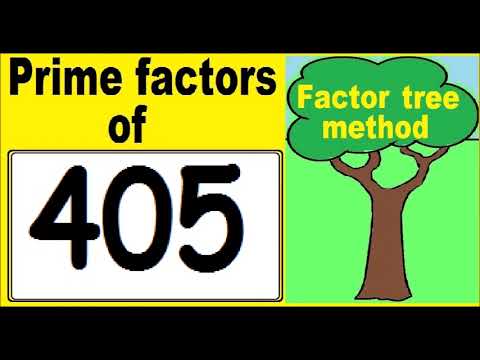 Prime factors of 405. Prime factors decomposition of 405. Factor tree method.