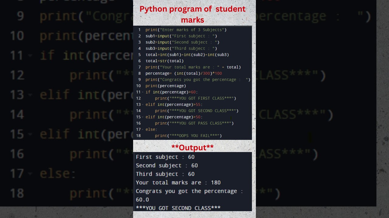 Python Program to shows student marks // python programming // Basic python program