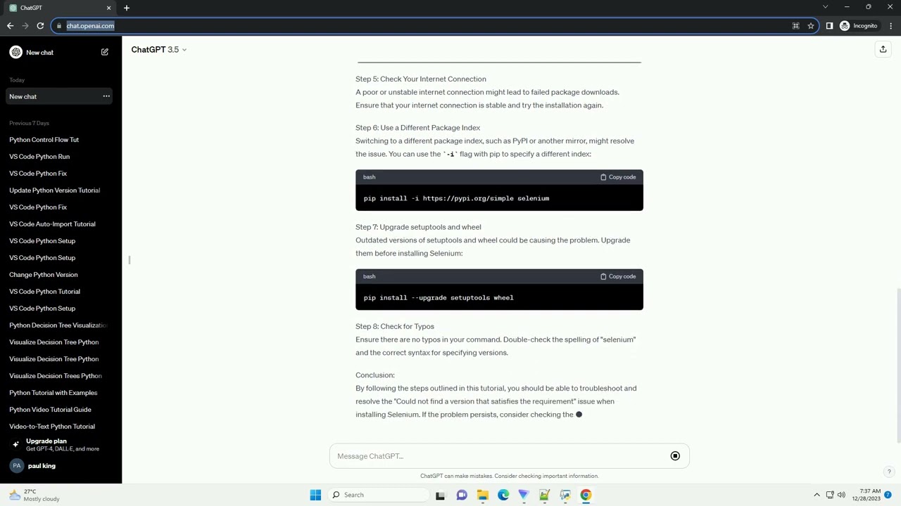 pip install selenium could not find a version