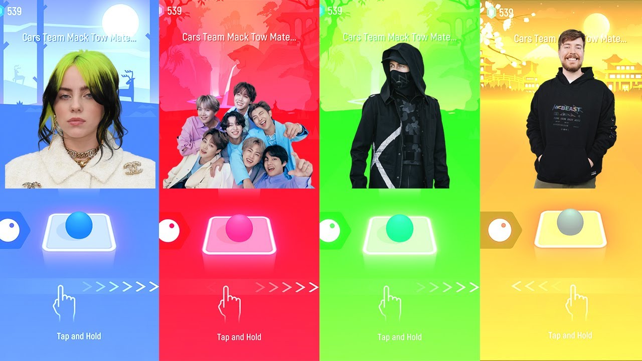 Billie Eilish vs BTS vs Alan Walker vs Mr. Beast - Tiles Hop EDM Rush#tileshopedmrush