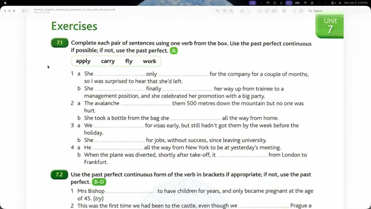 Learn English grammar with Advanced Grammar in Use – Unit 7: Past Perfect & Continuous Tenses