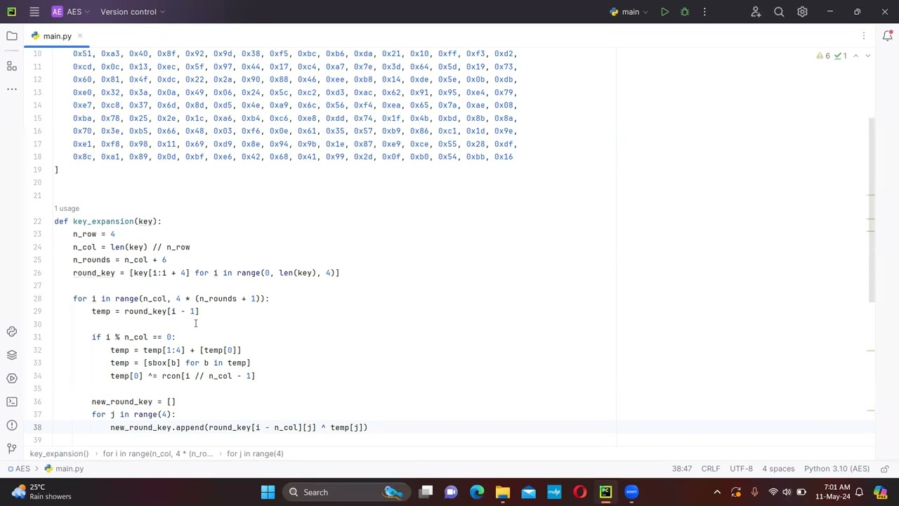 AES Key Expansion Code in Python (Implementation) [Code in Description]