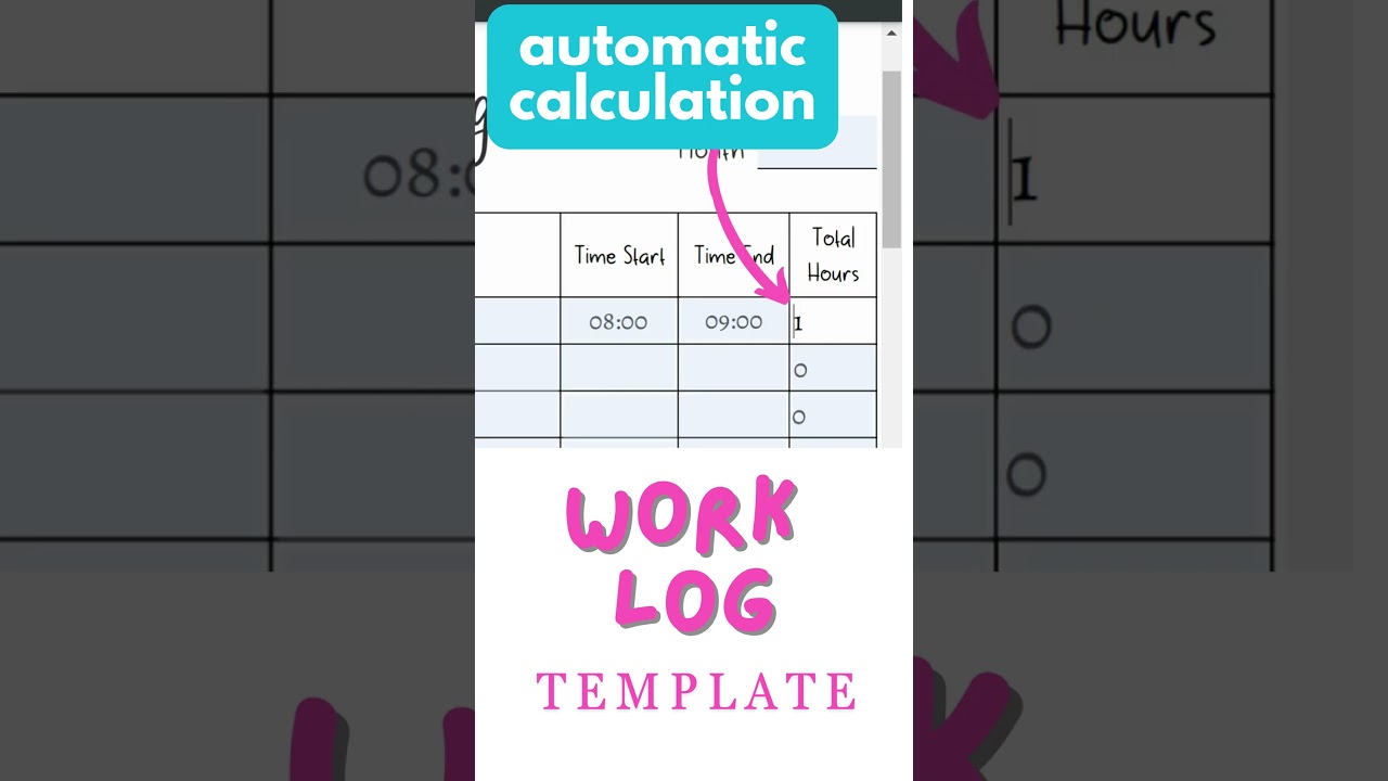 work log template automatic calculation fillable pdf template