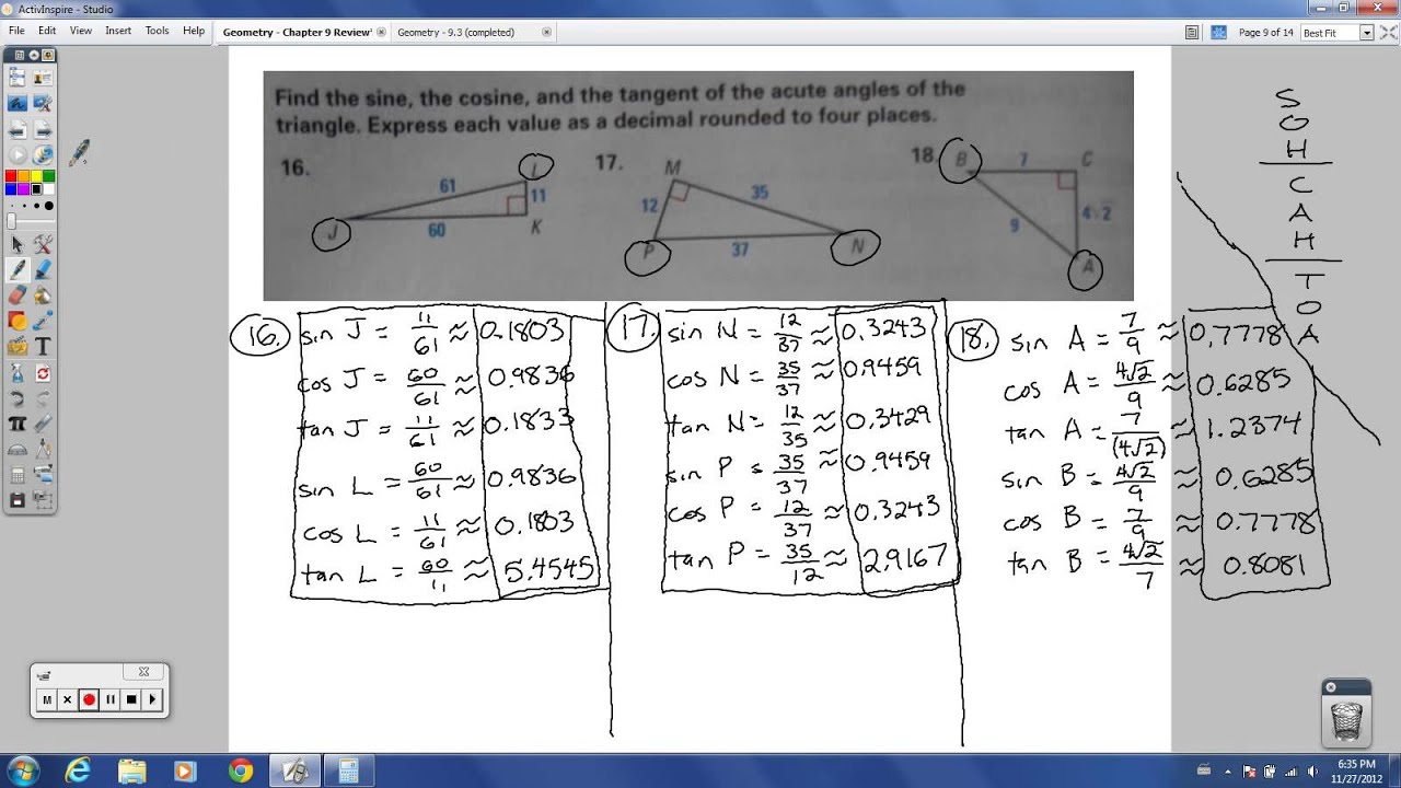 Geometry - Chapter 9 Review (Right Triangles and Trigonometry)