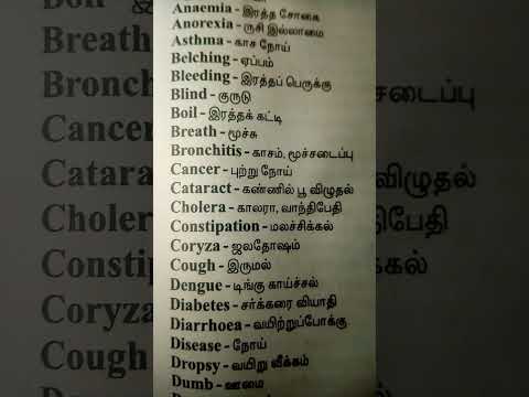 #Names of Diseases in Tamil ♥️(Part-1)