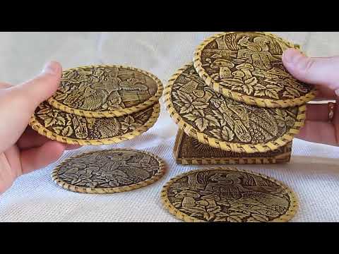 Handmade Birch Bark Coaster set Art