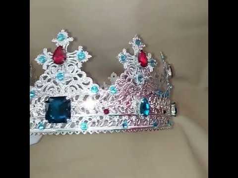 Silver Handmade King Crown with Swiss Blue Topaz Stones Diy