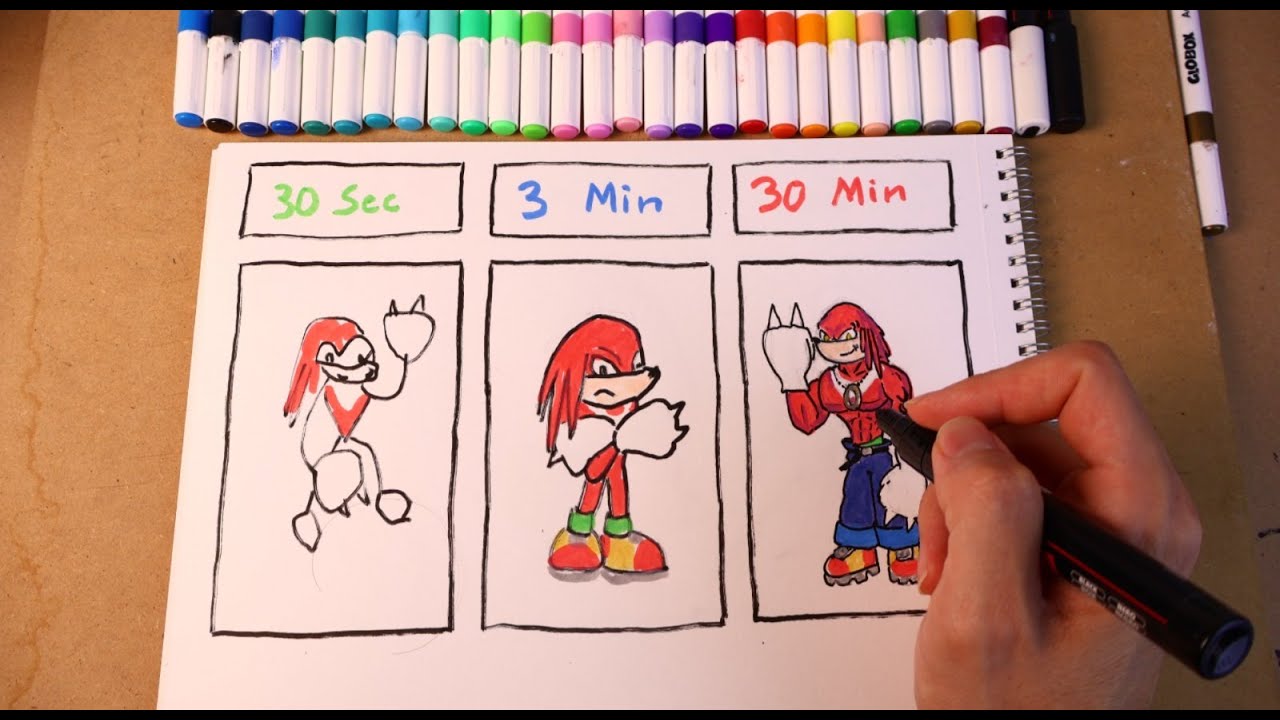 Drawing Knuckles in 30 Sec. / 1 Min. / 10 Min  How to Draw Knuckles from Sonic