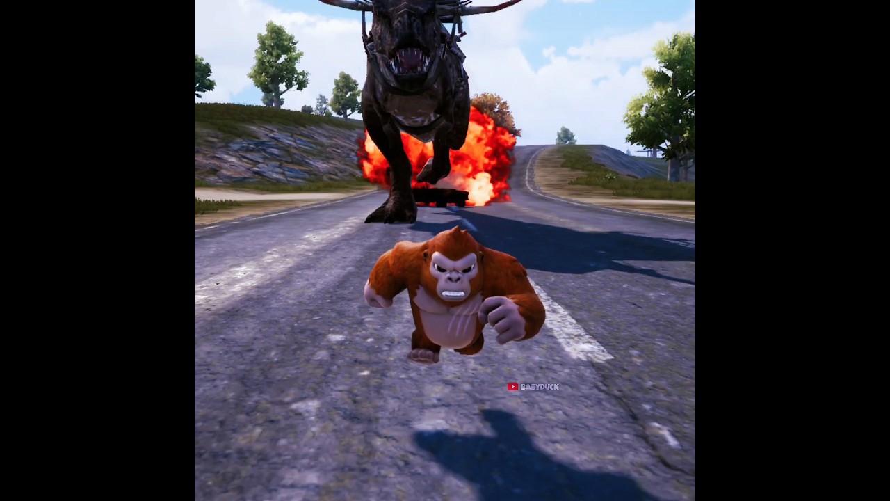 KING KONG saves BabyKong form the T-REX 😎 #babyduck #shorts