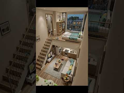 Modern Loft Apartment with Cozy Mezzanine Bedroom, Warm Lighting, and Stylish Interior Design