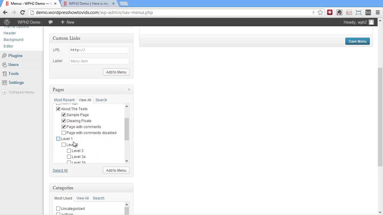 Appearance - Menus - WordPress Basic Training - Video 13