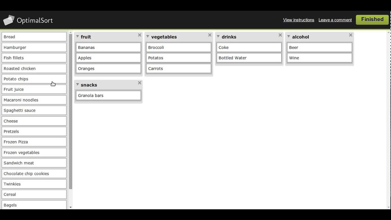 Cardsort demonstration.