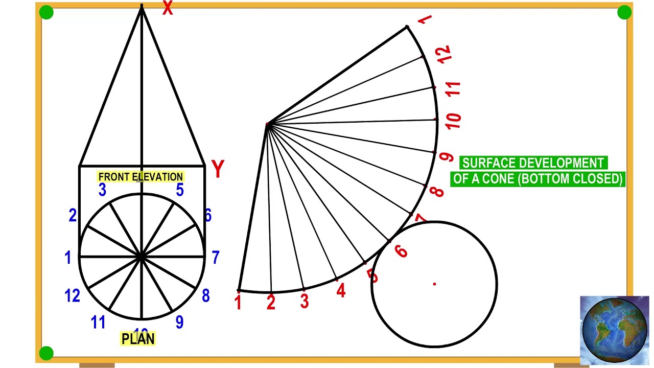 HOW TO DRAW SURFACE DEVELOPMENT OF A CONE | BOTTOM CLOSED |