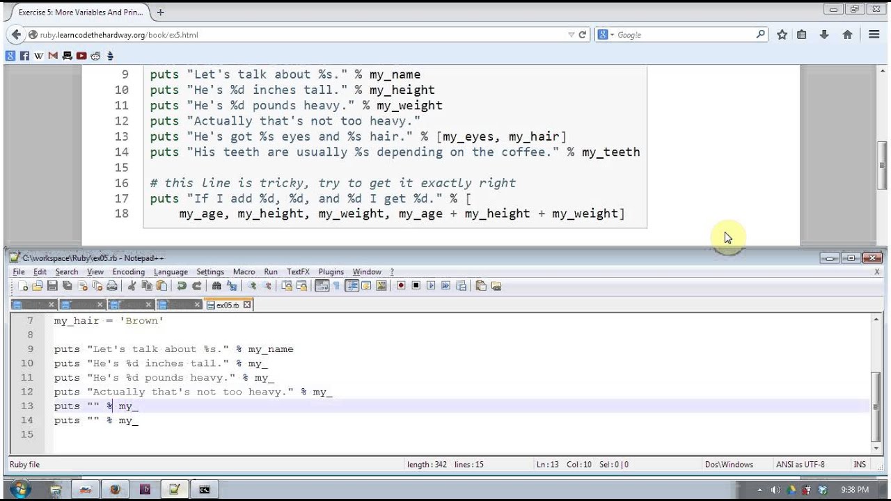 Learn Ruby The Hard Way Exercises 1 - 10