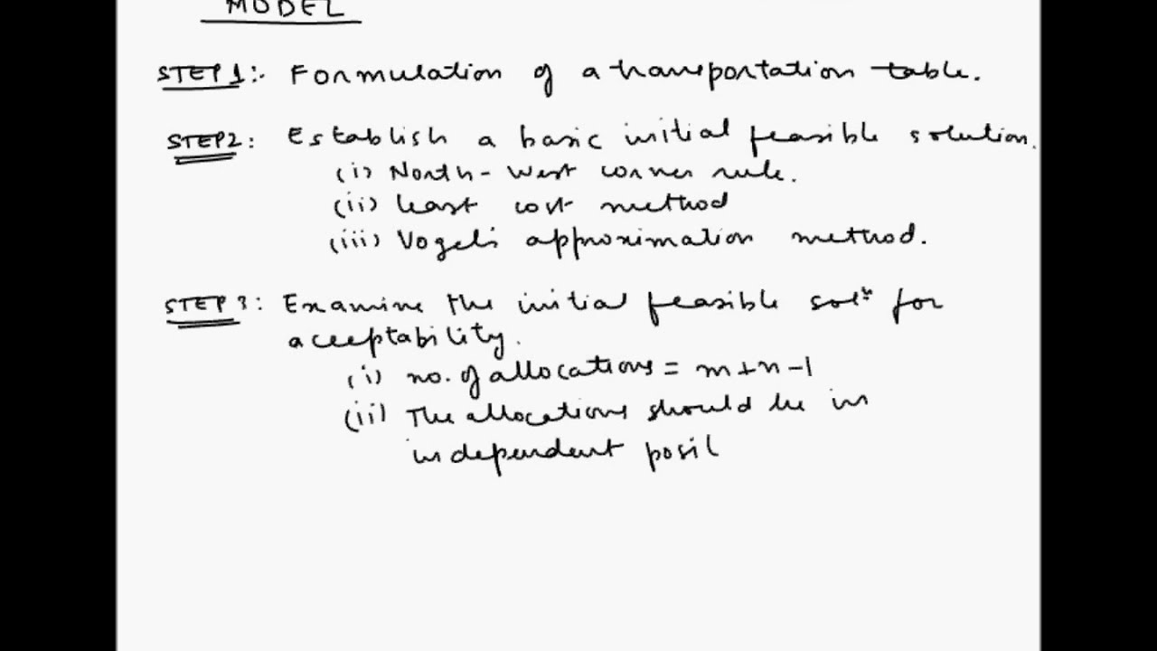 Transportation model in operation research