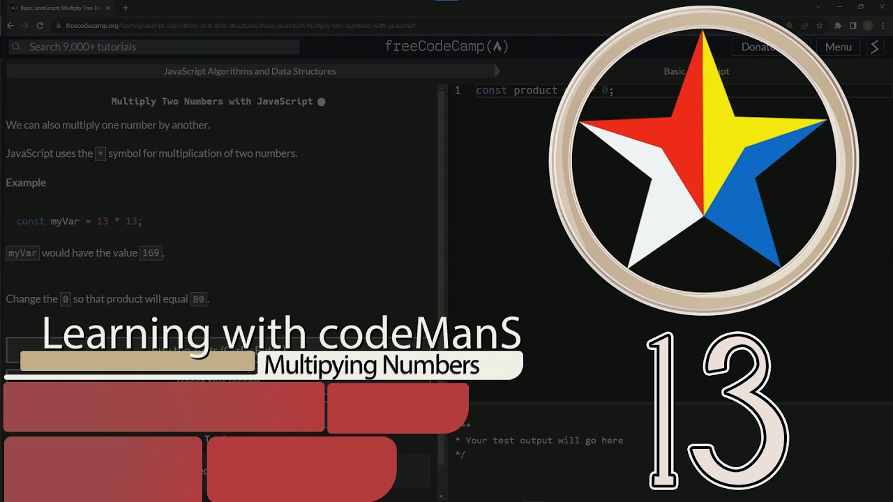 JavaScript Basic 13: Multiplying Numbers | FreeCodeCamp |
