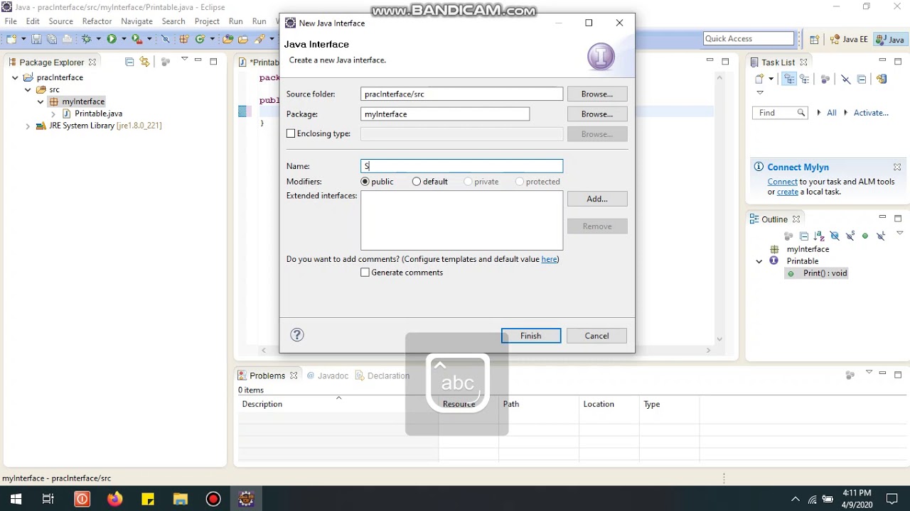 Java Interface | Tejaswini Classroom To Create Java Interface using Eclipse IDE