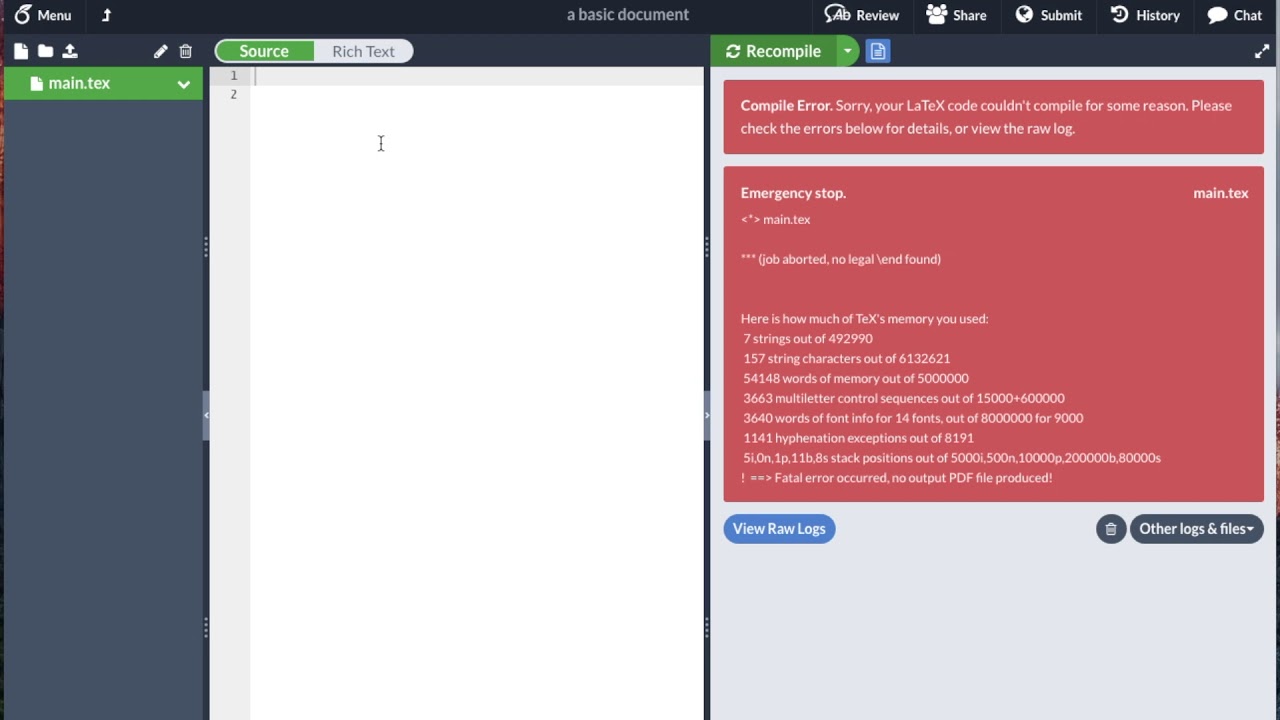 Writing a basic LaTeX document with overleaf (v2)