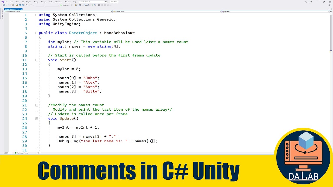 Comments in C# Code in Unity