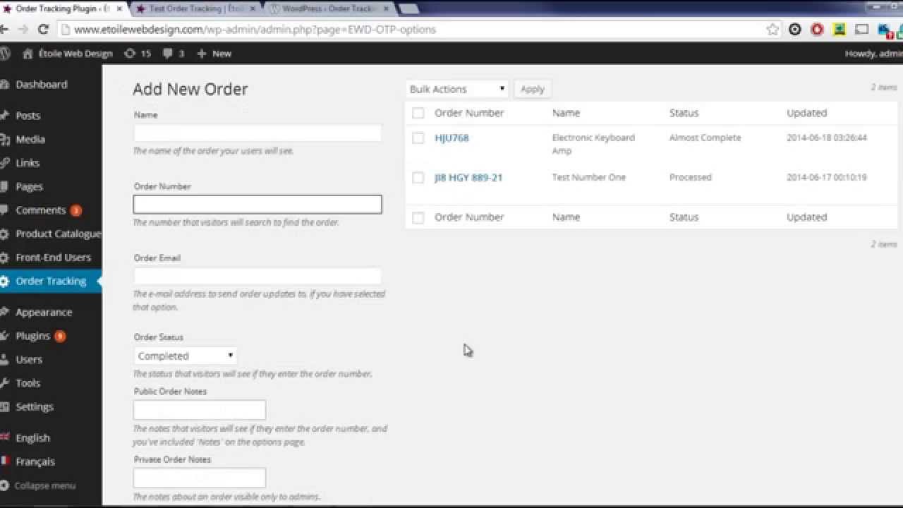 Status and Order Tracking - WordPress Plugin - Overview