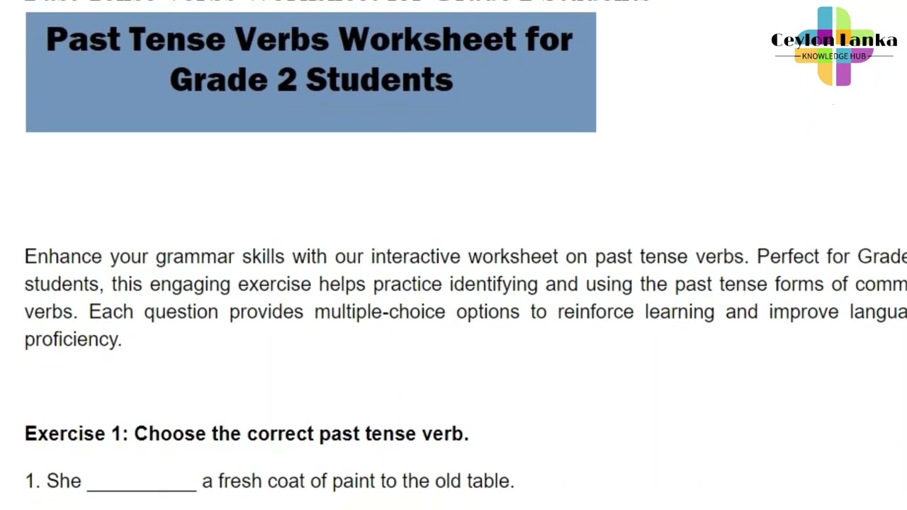 Past Tense Verbs Worksheet for Grade 2 Students