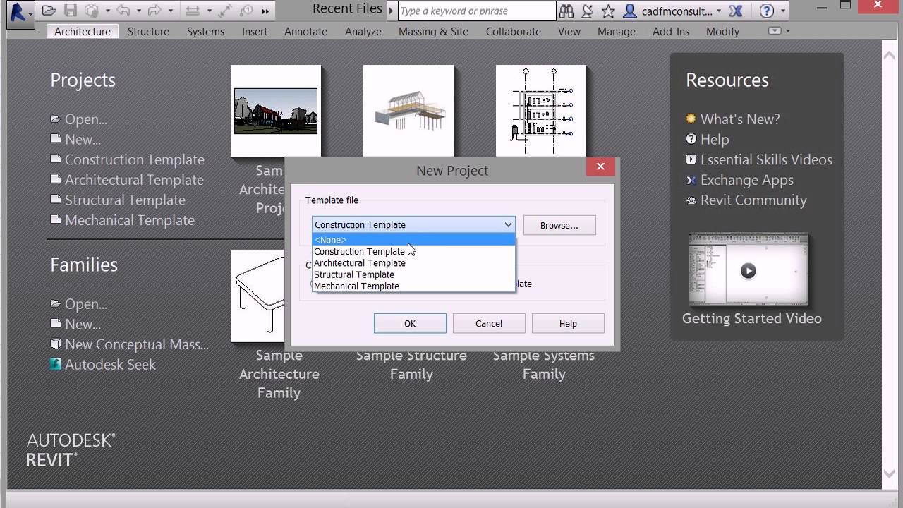 Starting Projects in AutoDesk Revit 2016