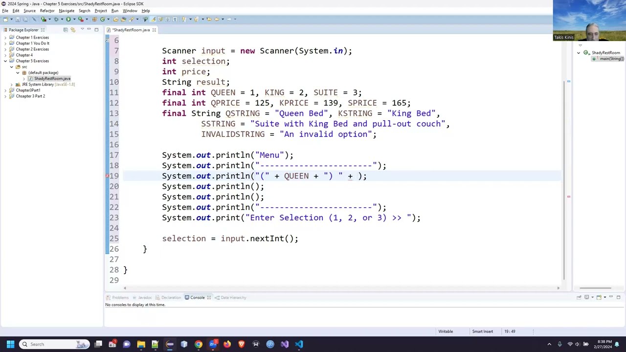 Java Programming 1 - Chapter 5 Exercise 3 - Spring 2024